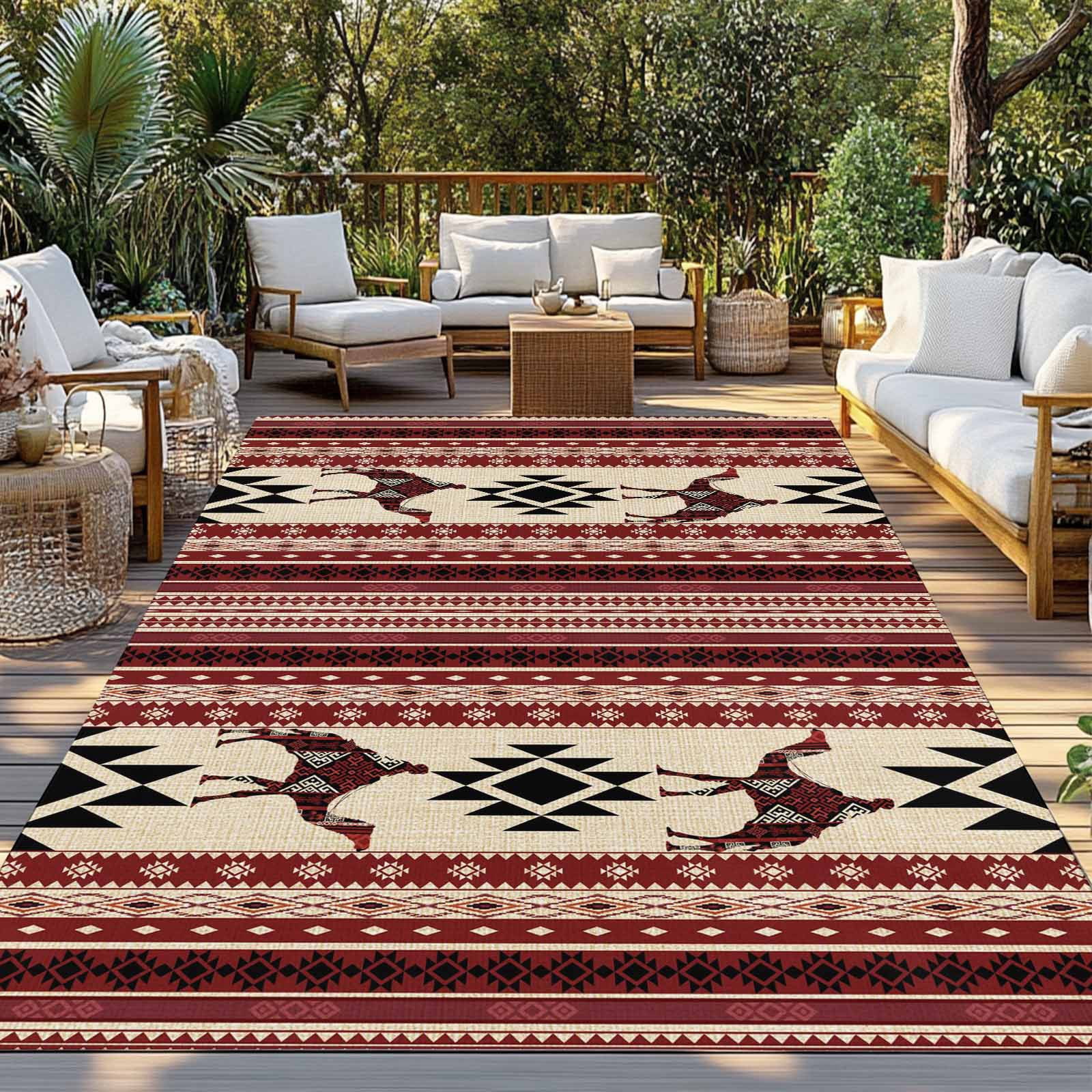 Bohemian Animals Indoor Outdoor Rugs 6x9 Ft, Abstract Geometric Vintage ...
