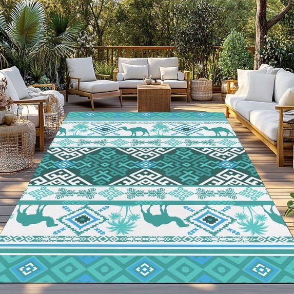 Bohemian Animals Plants Indoor Outdoor Rugs 5x7 Ft, Abstract Blue ...