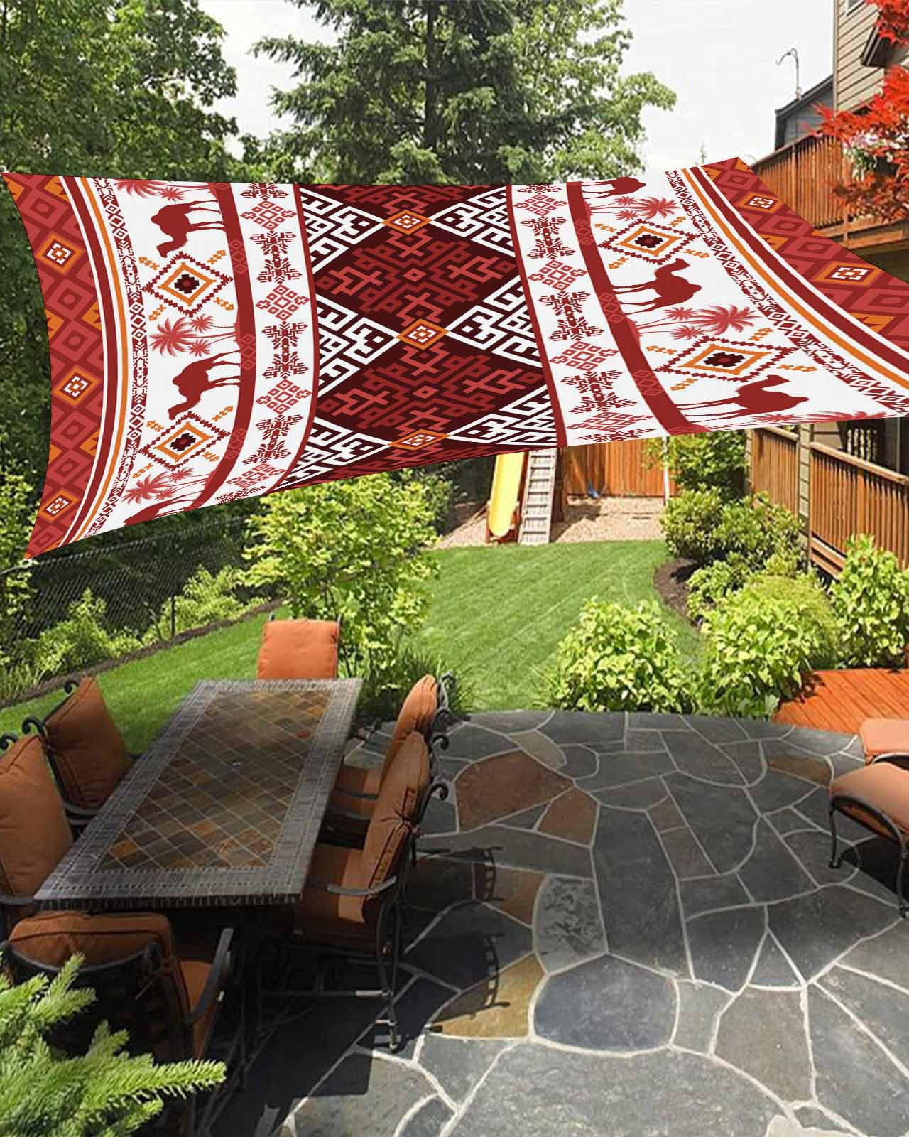 Bohemian Animals Plants Sun Shade Sail 6.5'X10' Abstract Red Geometric ...