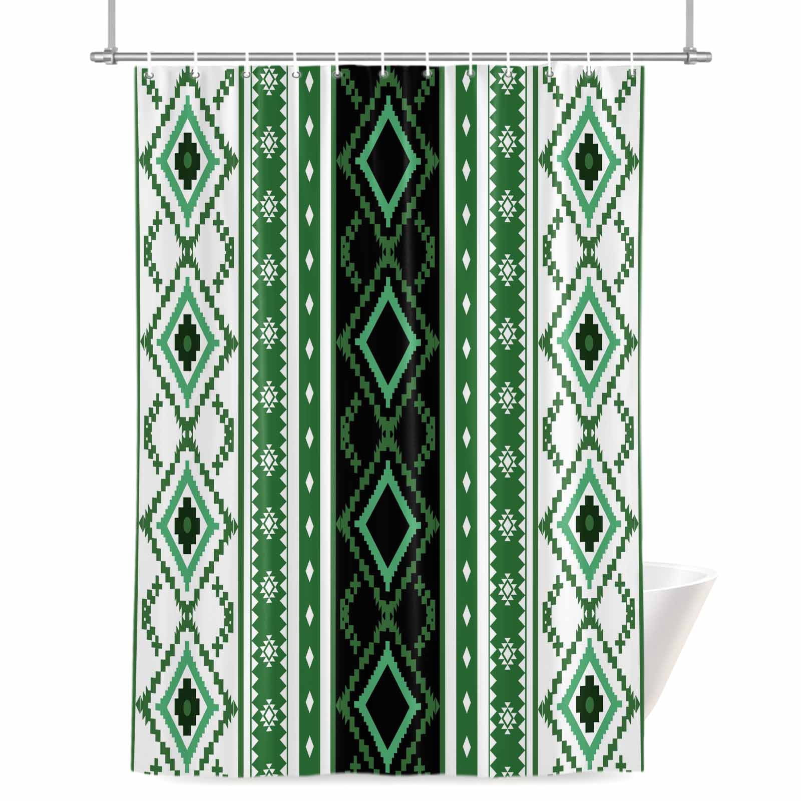 Bohemian Animals Shower Curtains for Bathroom, Abstract Green Geometric ...