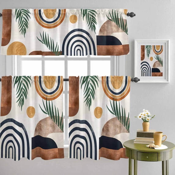 Bohemian Arch Sun Abstract Geometric Curtain Tier and Valance Set 3 ...