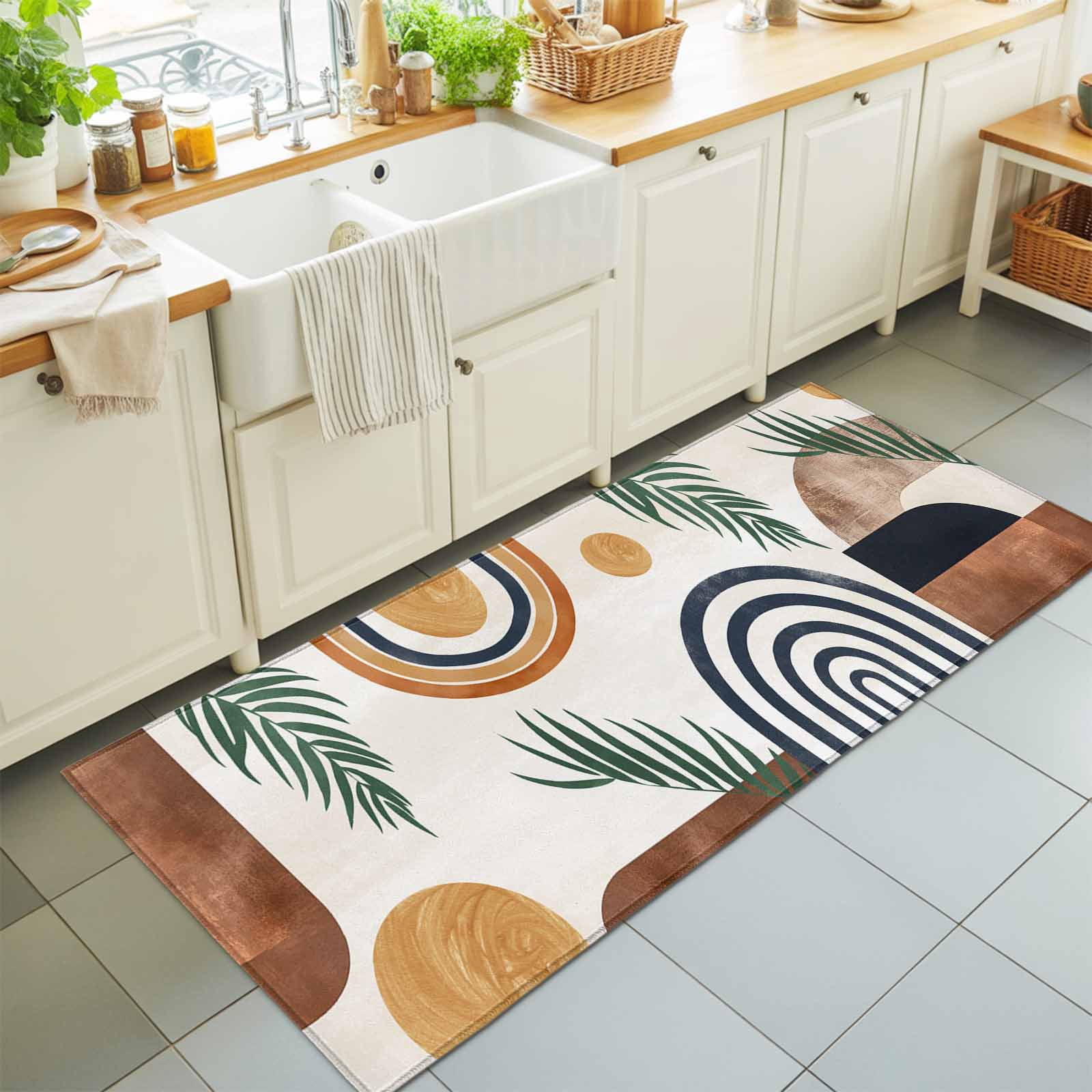 Bohemian Arch Sun Abstract Geometric Rectangle Rug 2'x6' Palm Leaf ...