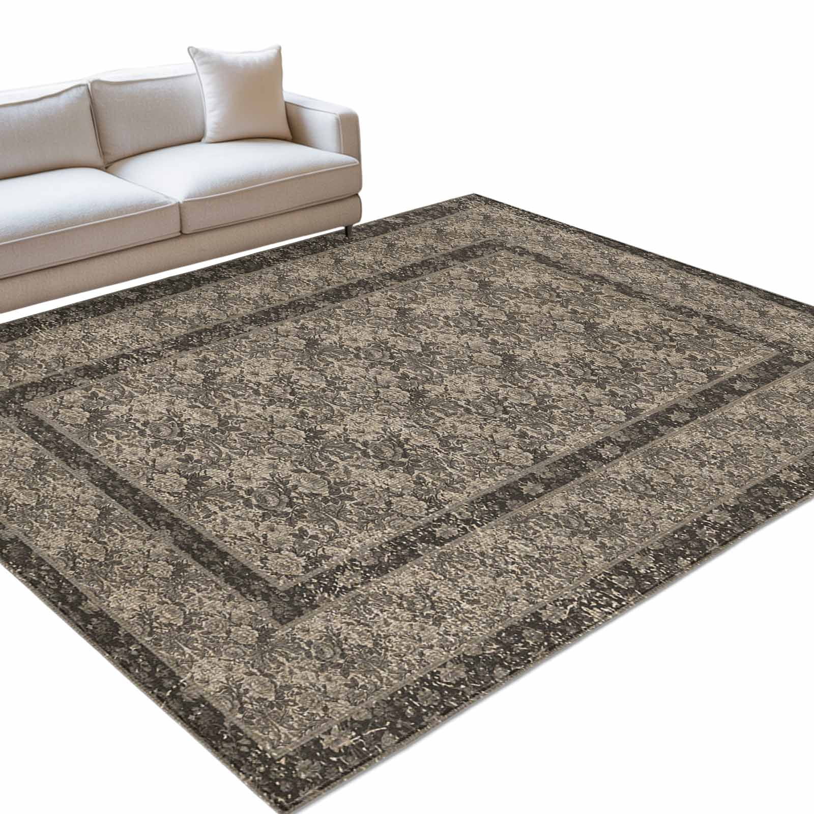 Bohemian Area Rug, Dark Green Vintage Flowers Texture Traditional ...