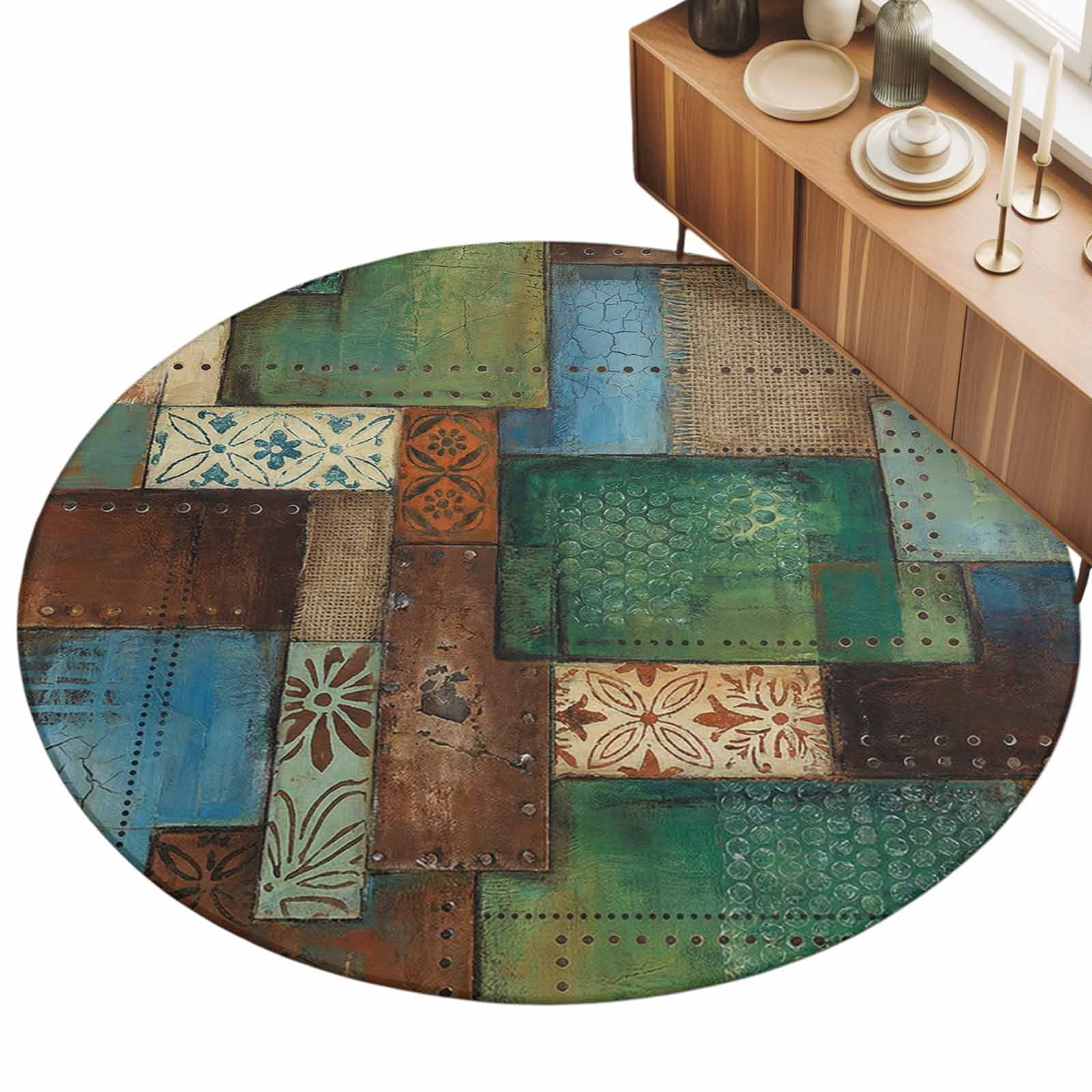 Bohemian Area Rug, Modern Mottled Art Prints Geometric Plaid Patchwork ...