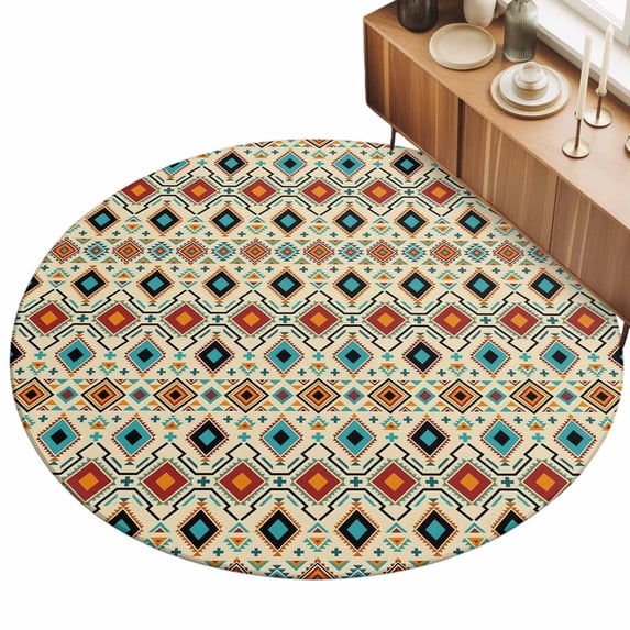 Bohemian Area Rug, Retro Teal and Brown Argyle Aztec Geometric Chevron ...