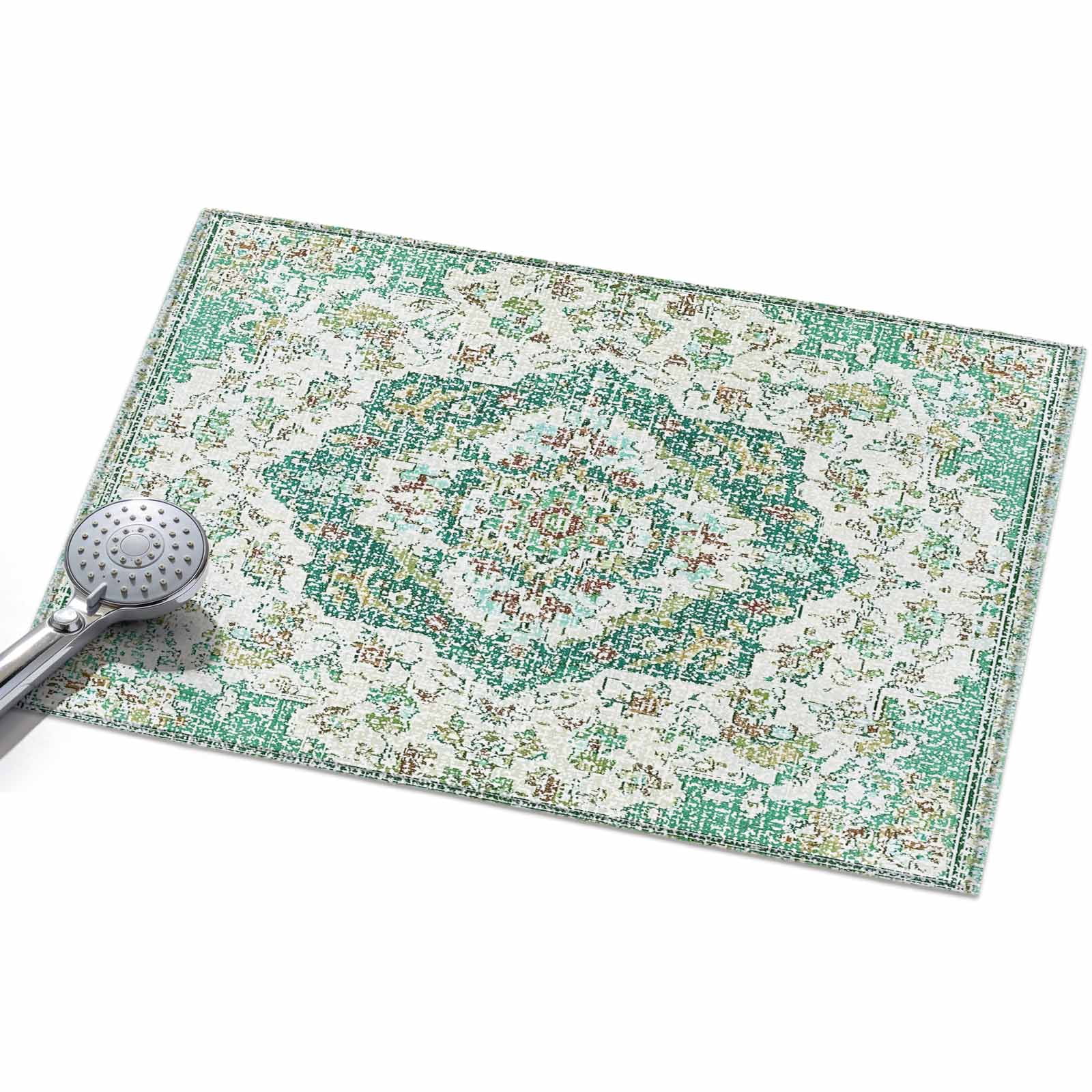 Bohemian Area Rug, Vintage Distressed Light Green Ethnic Geometric ...