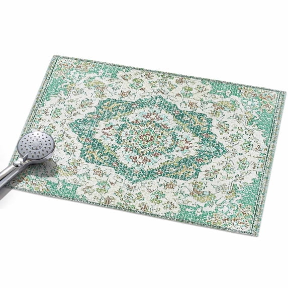 Bohemian Area Rug, Vintage Distressed Light Green Ethnic Geometric ...