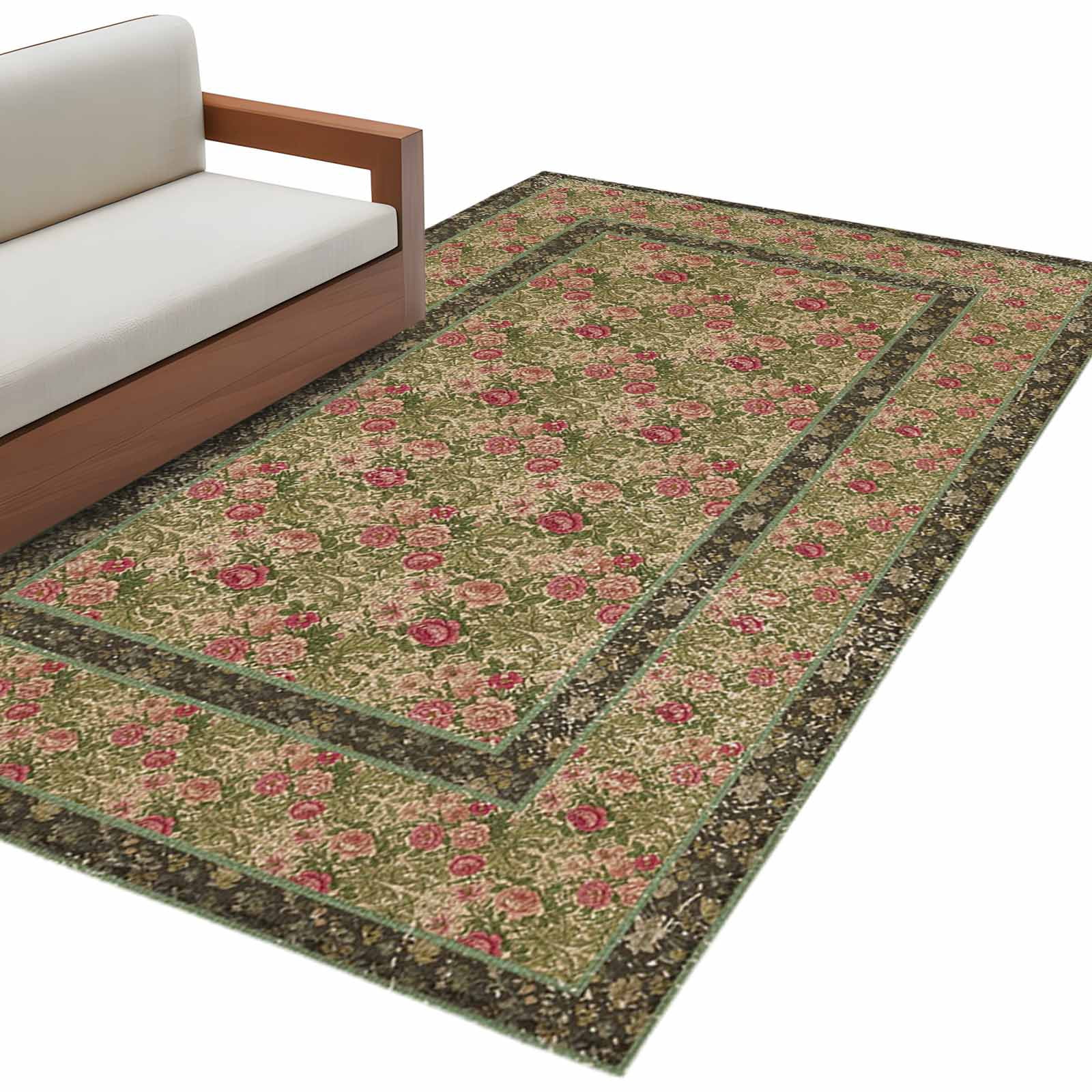 Bohemian Area Rugs 2.7'x5' Vintage Red Flowers Texture Traditional ...