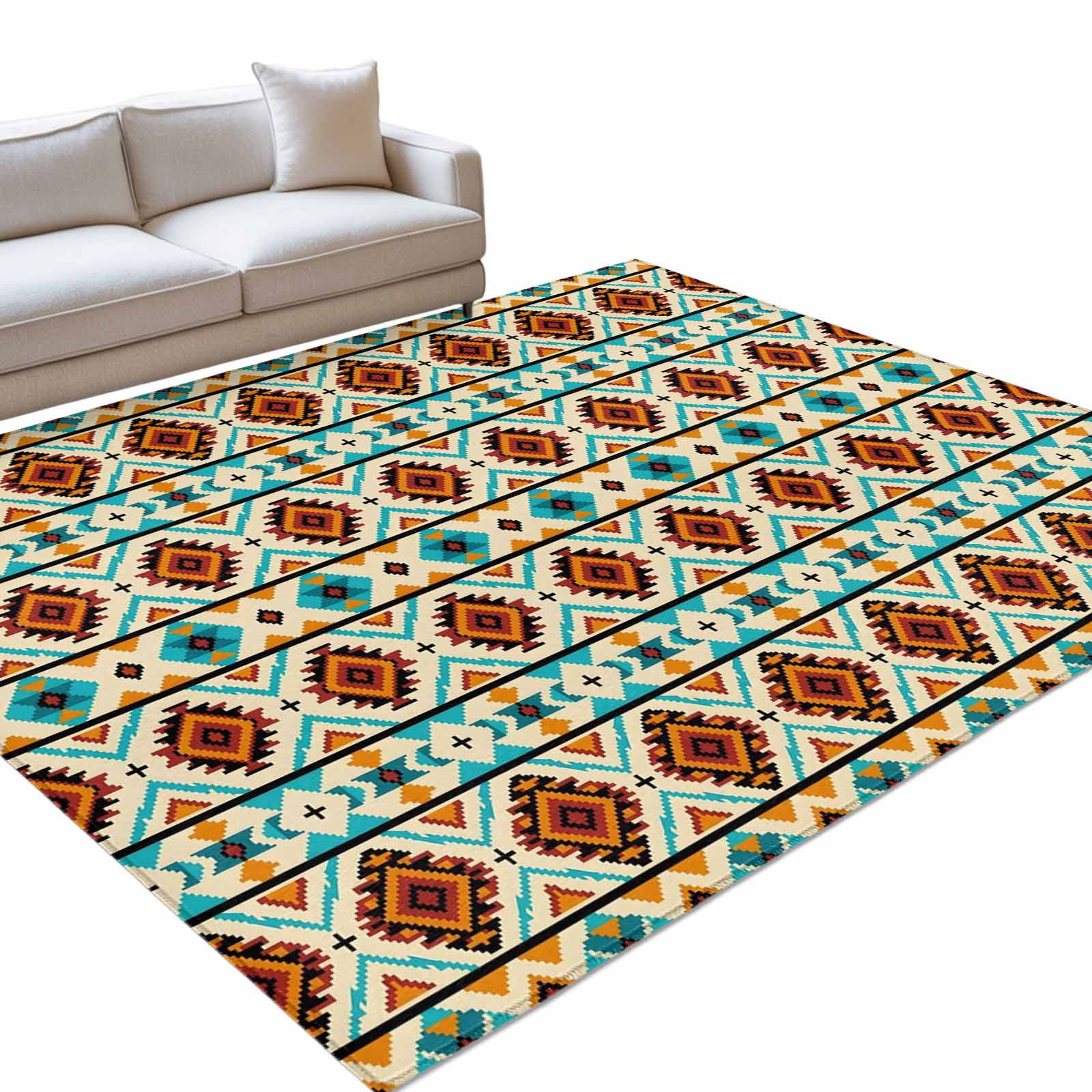 Bohemian Area Rugs 6x9ft Teal and Brown Southwestern Aztec Geometric ...