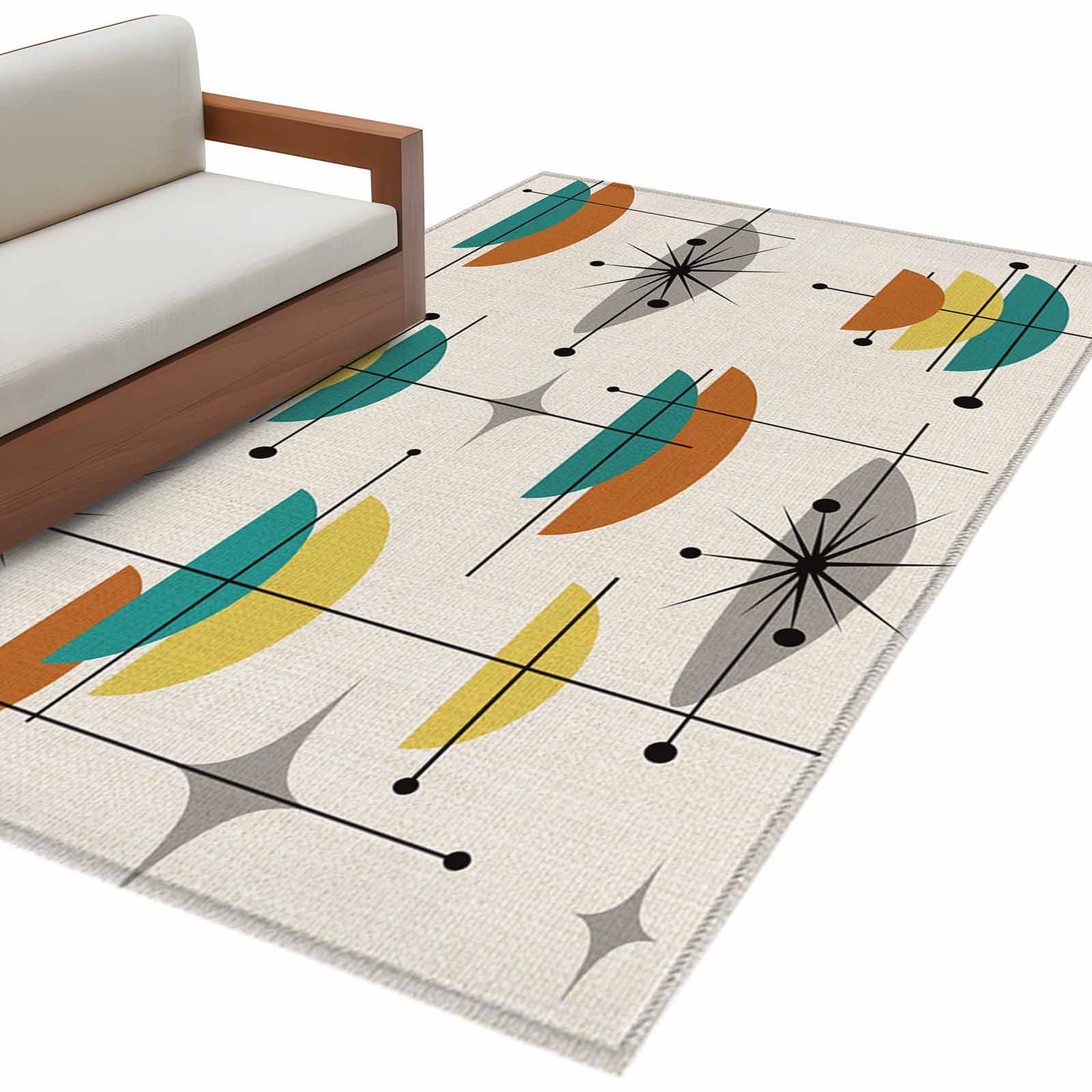 Bohemian Area Rug 3x5ft Turquoise Yellow Orange Color Block Non-Slip ...