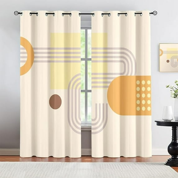 Bohemian Art Blackout Curtains, Beige Medieval Geometry Noise Reducing ...