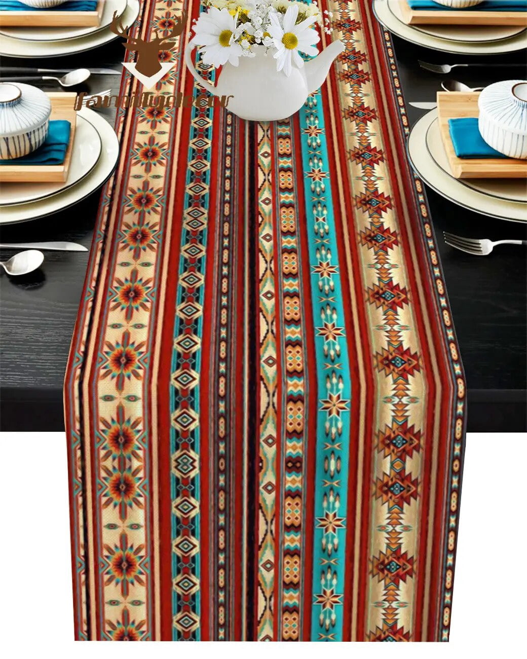 Bohemian Art Geometric Graphics Table Runner Home Wedding Table Flag ...