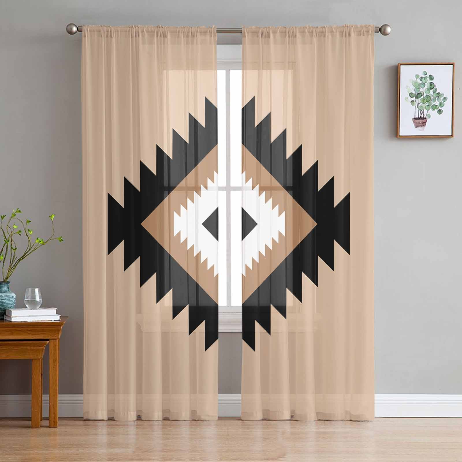 Bohemian Aztec Brown Sheer Tulle Curtains for Living Room Valance ...