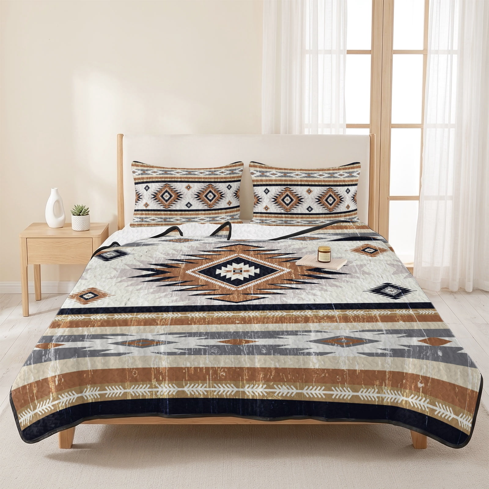 Bohemian Aztec Ethnic Wind Geometric 3 Pieces Quilt Set,1 Quilt with 2 ...