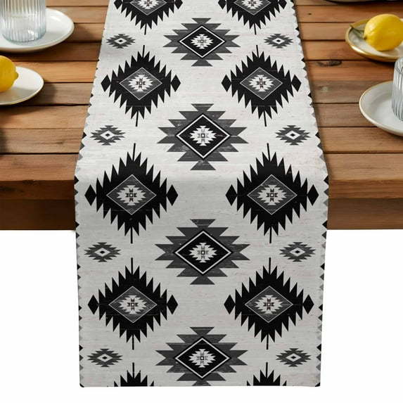 Bohemian Aztec Geometric Black Gray Table Runners 13x90 Inches Long ...