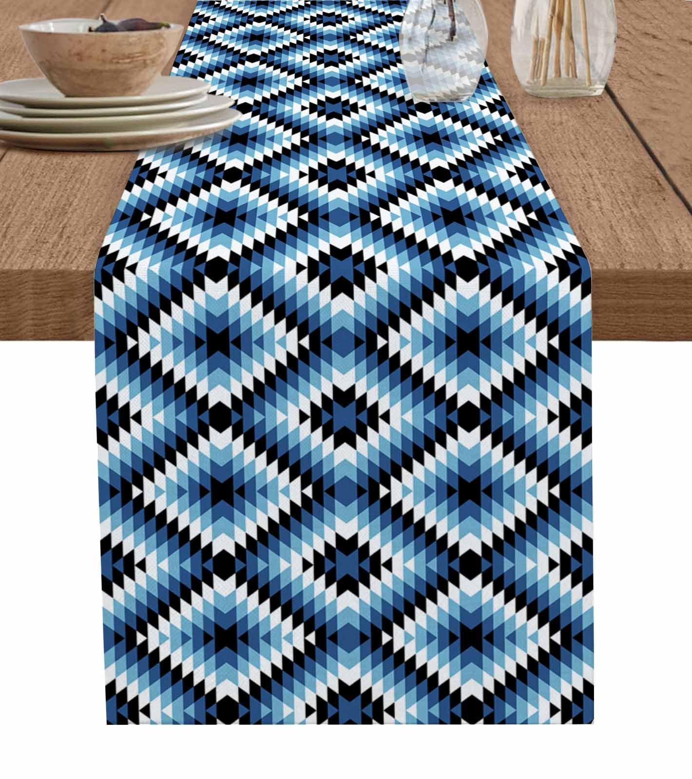 Bohemian Aztec Moroccan Rural Farmhouse Blue Table Runners Kitchen ...