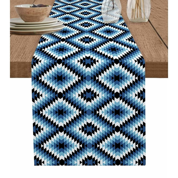 Bohemian Aztec Moroccan Rural Farmhouse Blue Table Runners Kitchen ...