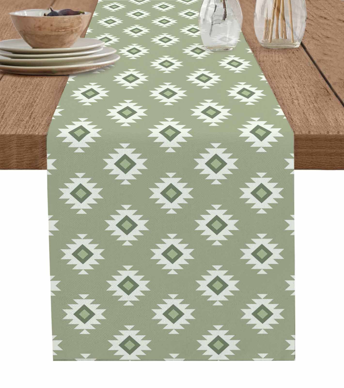 Bohemian Aztec Moroccan Rural Farmhouse Green Table Runner Country ...