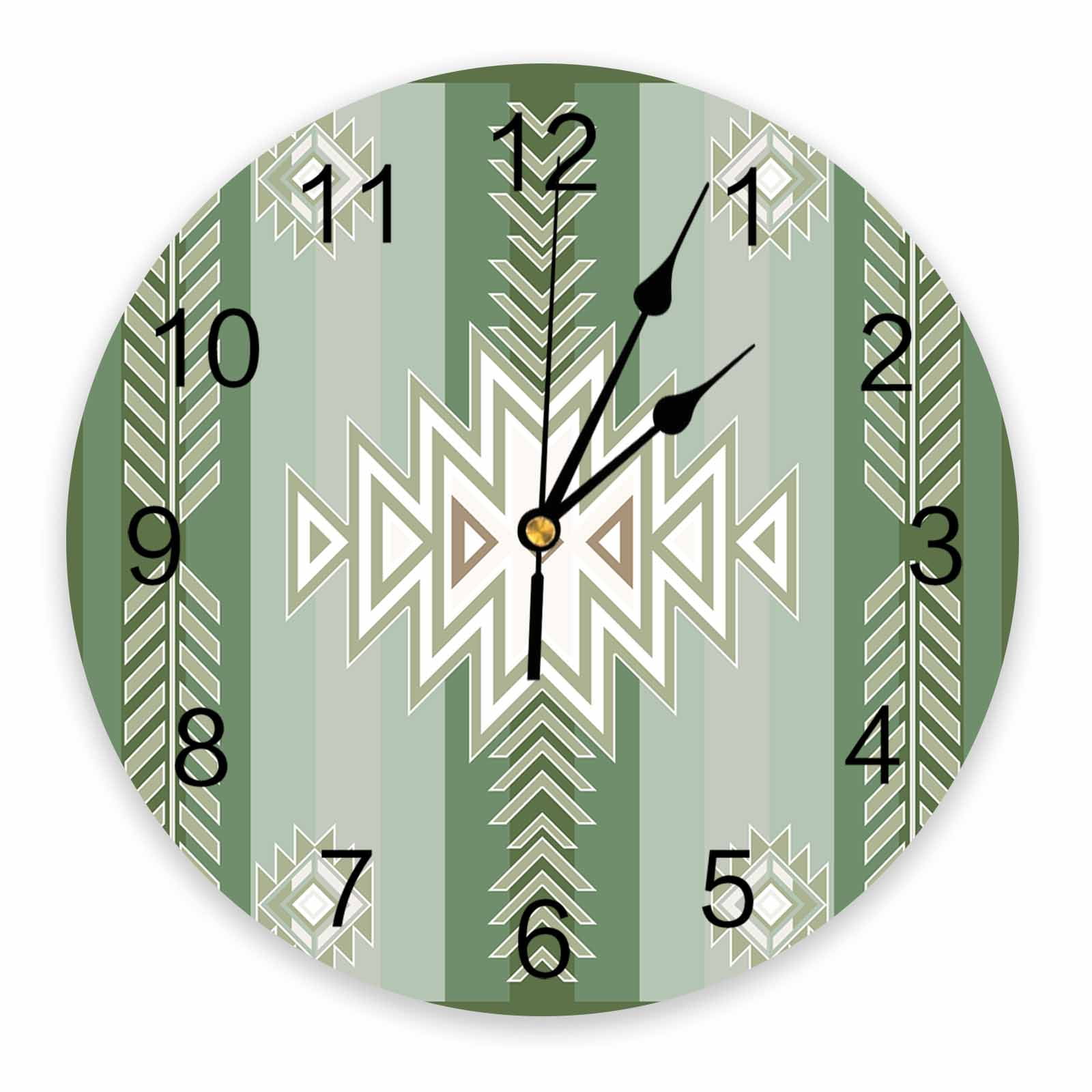 Bohemian Aztec Moroccan Rural Farmhouse Sage Green Wall Clock Modern ...