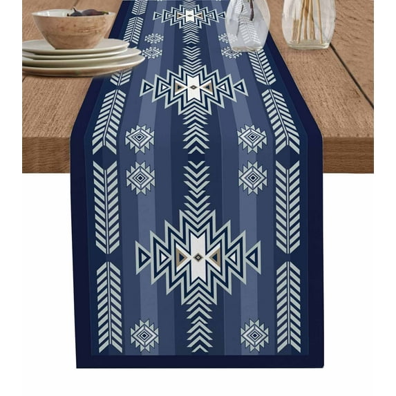 Bohemian Aztec Rural Farmhouse Blue Table Runners Dresser Scarf Table r ...