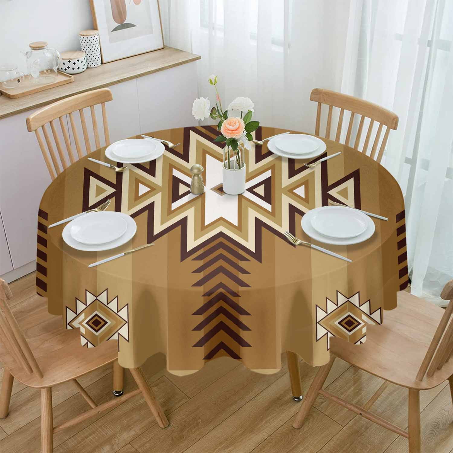 Bohemian Aztec Rural Farmhouse Brown Round Waterproof Tablecloth Home ...