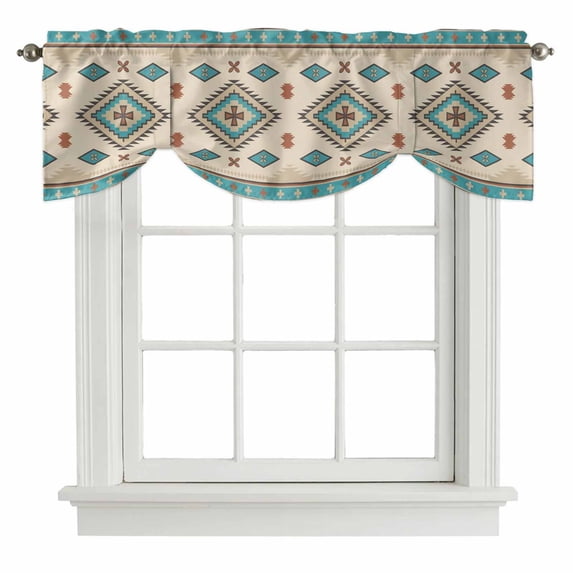 Bohemian Aztec Tie Up Valance Curtains Teal Geometric Boho Vintage ...
