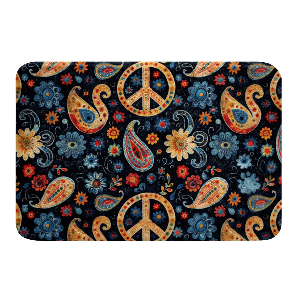 Bohemian Bathroom Rugs Peace Sign Extoic Bath Mat,Hoho Hippie Artwork ...