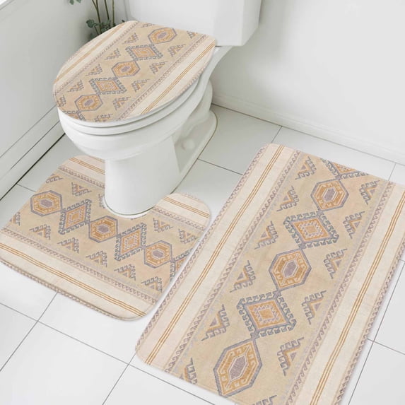 Bohemian Bathroom Rugs Set Traditional Ethic Pattern Colorful Stripes ...