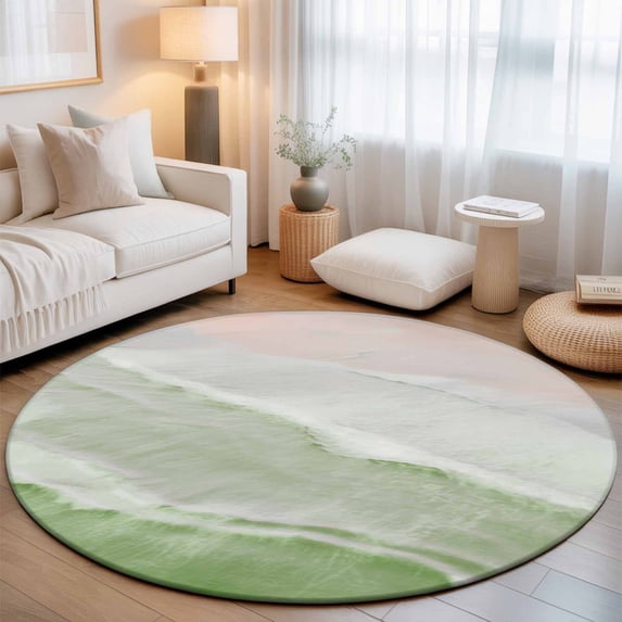 Bohemian Beach Waves Grass Green Gradient Round Rug 5ft Coastal ...
