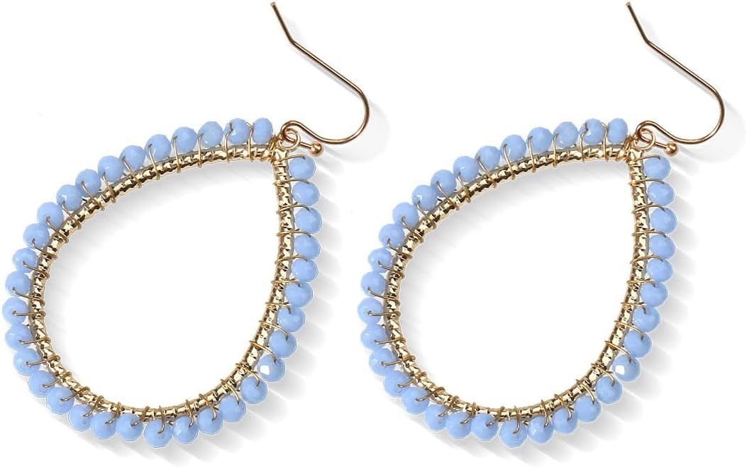 Bohemian Beaded Teardrop Dangle Earrings Sparkly Crystal Handmade Gold Wire Wrapped Earrings ...