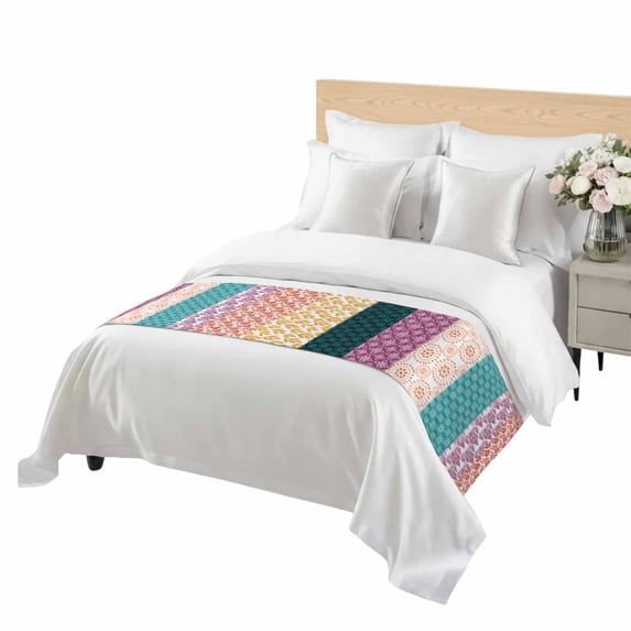 Bohemian Bed Runner for Cal King Size Bed, Tribal Geometric Stripes ...