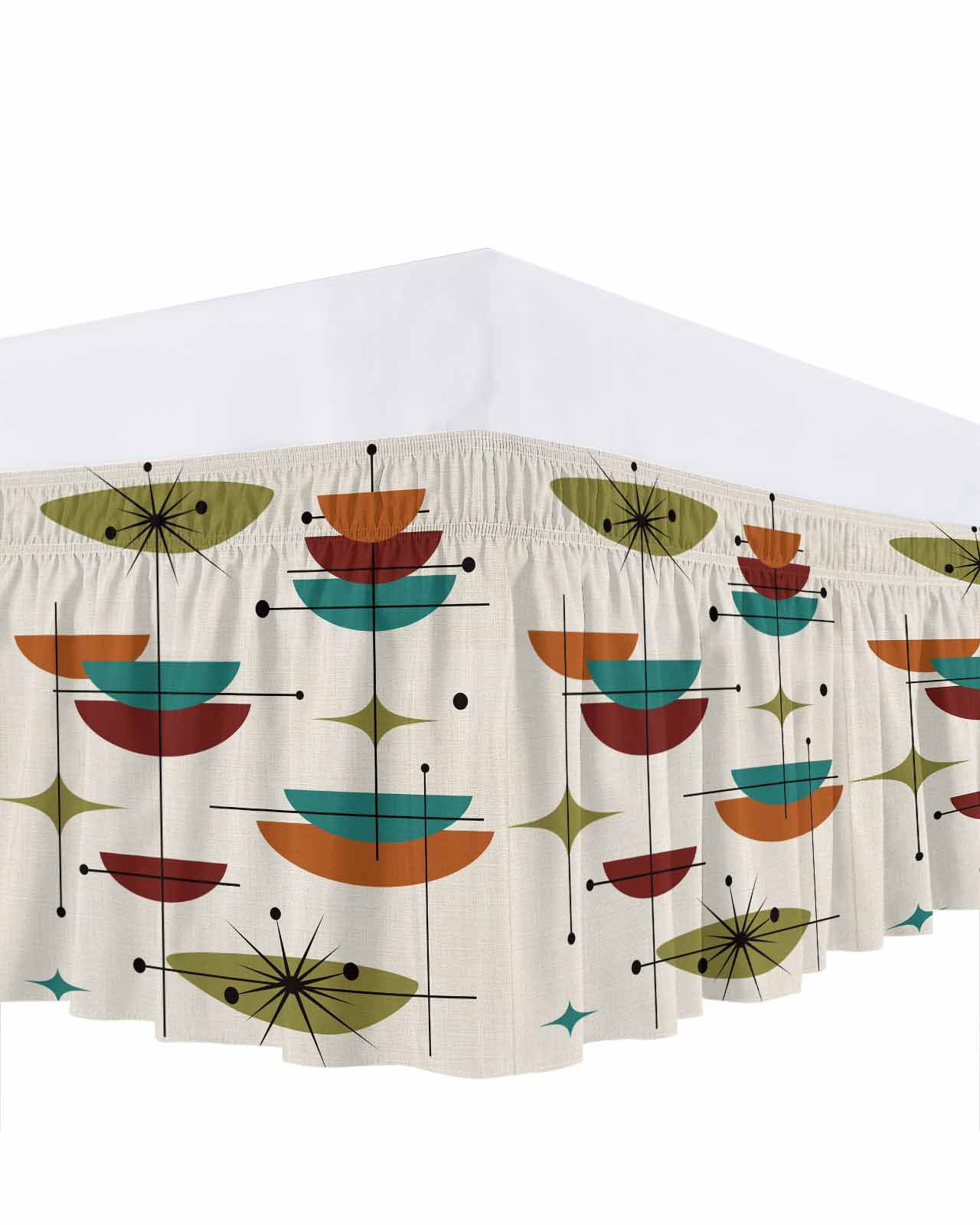 Bohemian Bed Skirt Orange Duck Green Color Block Abstract Art Bed ...