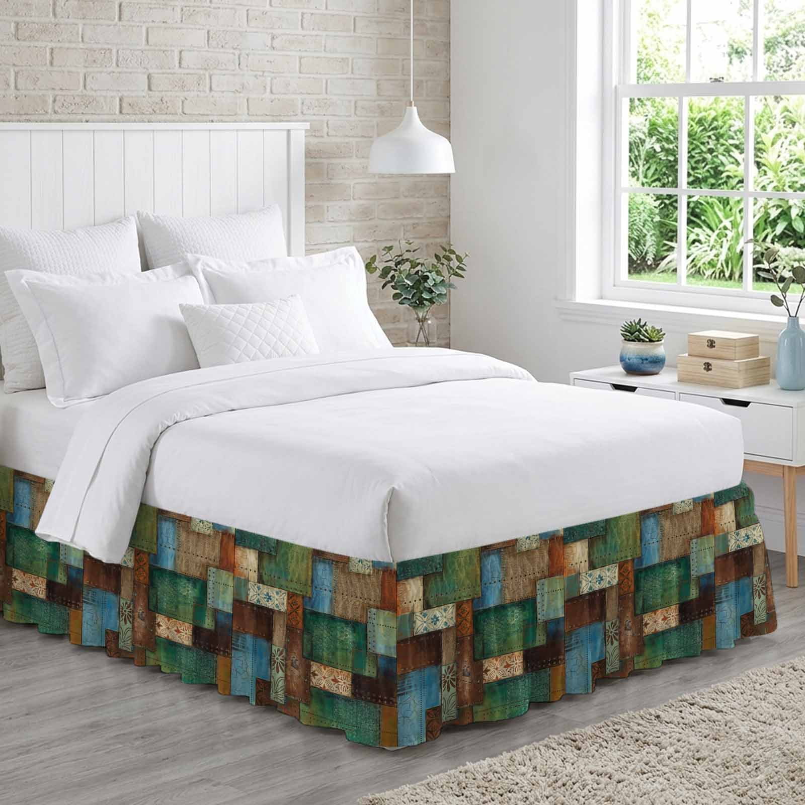 Bohemian Bed Skirt Queen Size 16 Inch Drop, Modern Mottled Art Prints ...