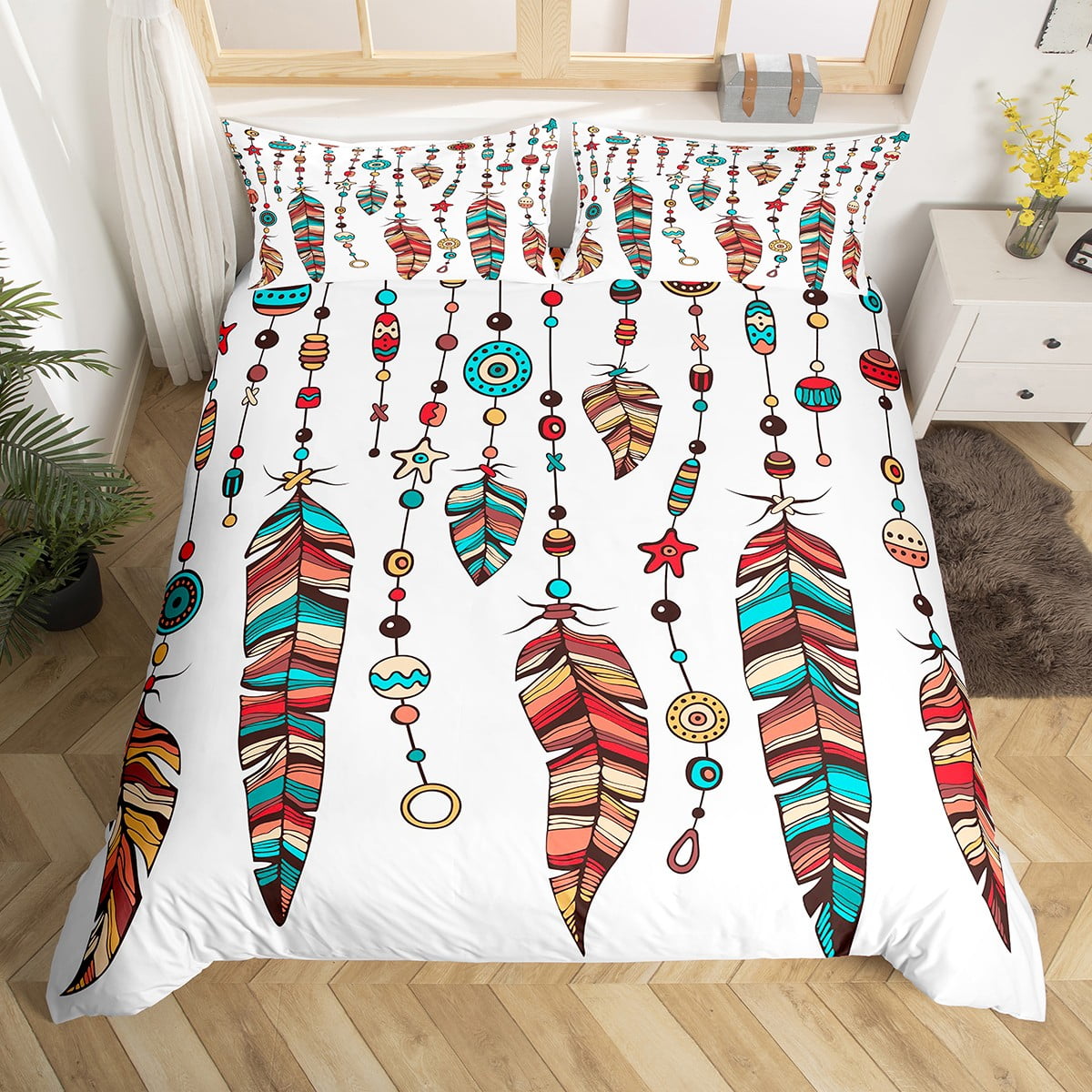 Bohemian Bedding Set Ethnic Tribe Feather Comforter Cover,Watercolor ...