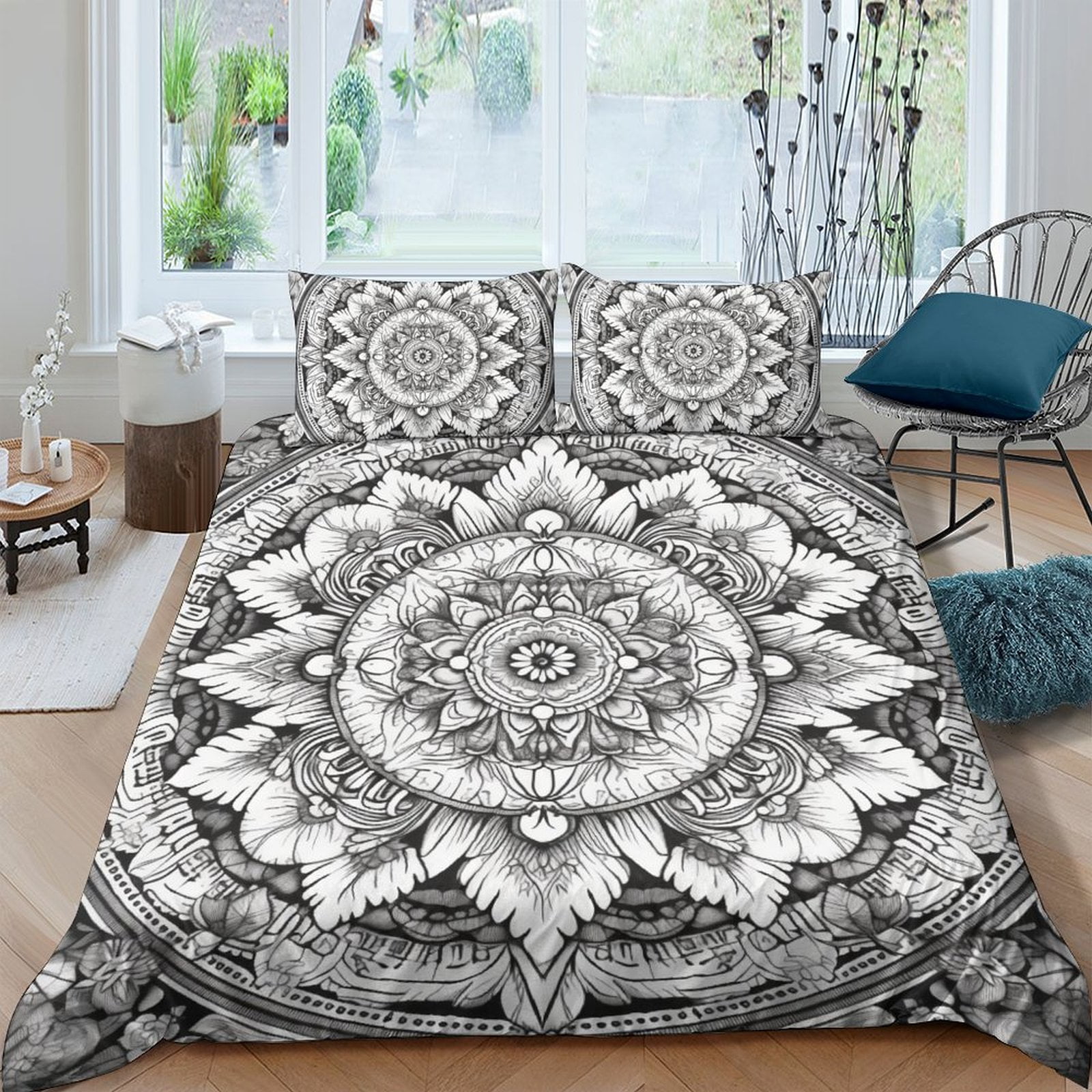 Bohemian Bedding Set Mandala Comforter Cover Set Teen Adult Gray ...