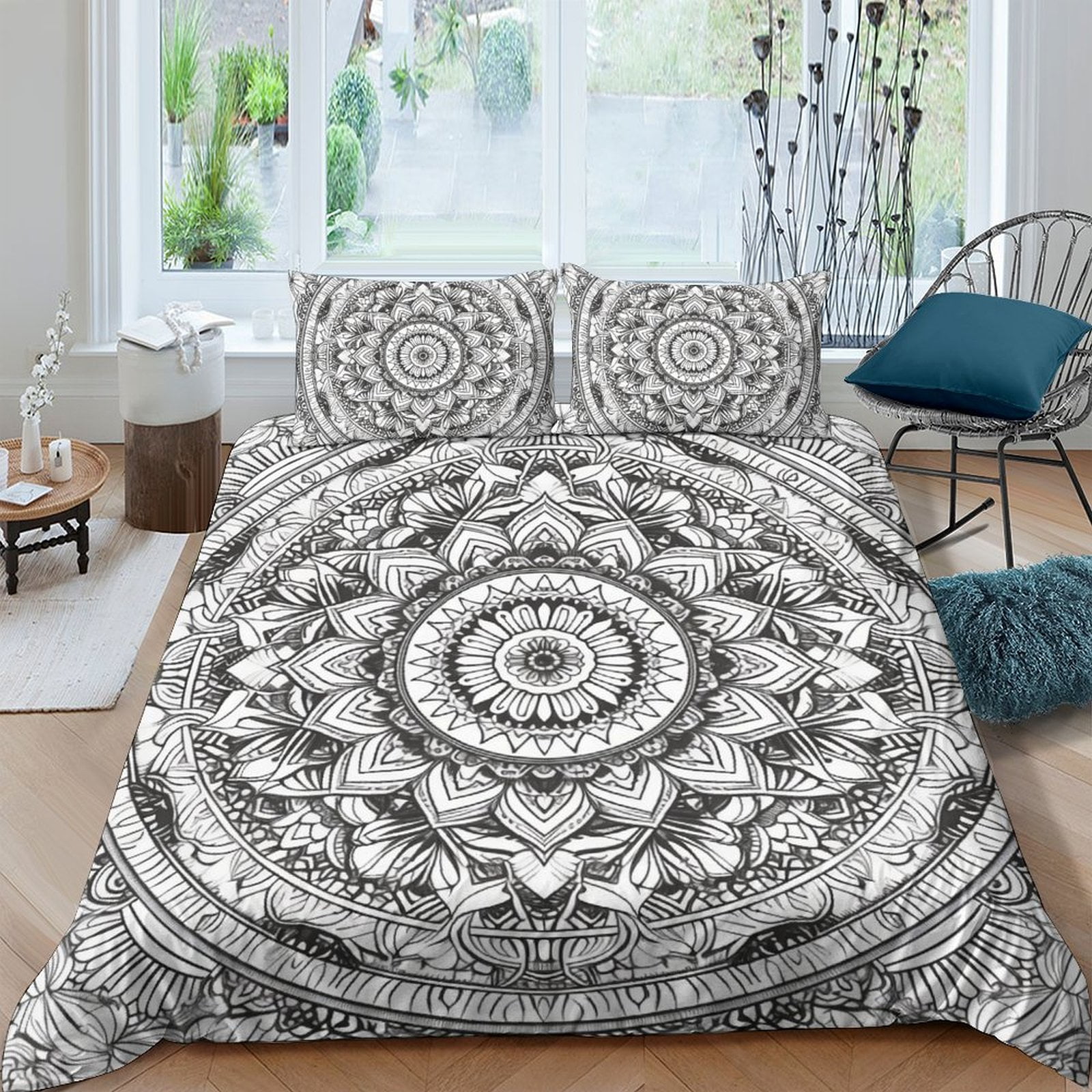 Bohemian Bedding Set Mandala Comforter Cover Set Teen Adult Gray ...