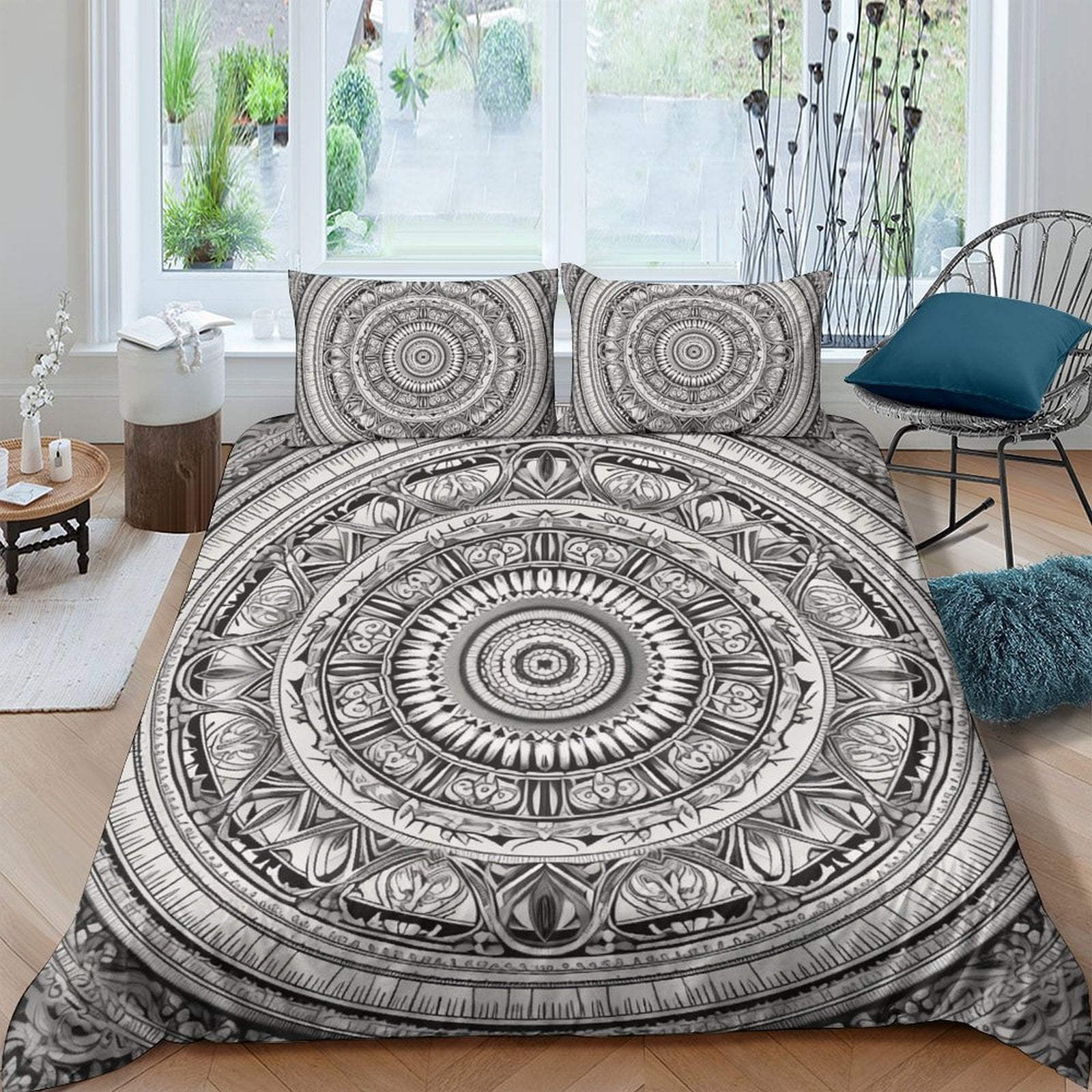 Bohemian Bedding Set Mandala Comforter Cover Set Teen Adult Gray ...