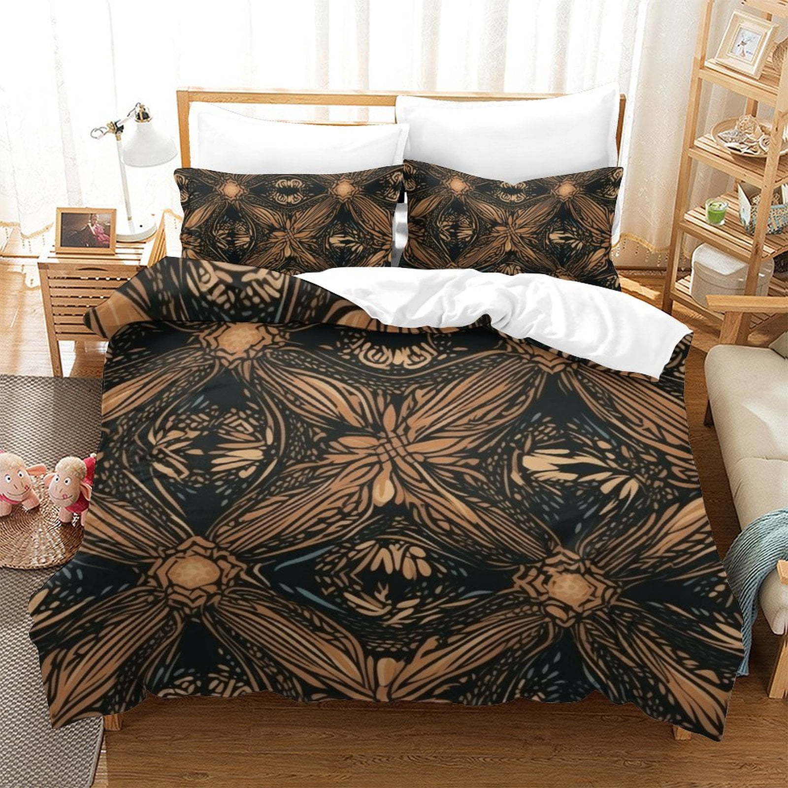 Bohemian Bedding Set Yellow and Pink Abstract Flower Printed Duvet ...