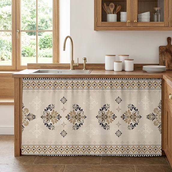 Bohemian Beige Flower Cabinet Curtains 28" W x 51" L Boho Vintage ...