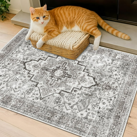 Bohemian Beige Washable Rugs - Ultra Soft Area Rugs - Non Slip Retro ...