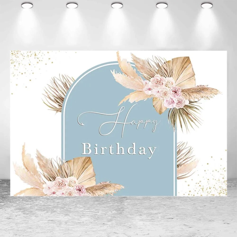 Bohemian Birthday Backdrop Photography Pampas Grass Boho Flowers Baby ...