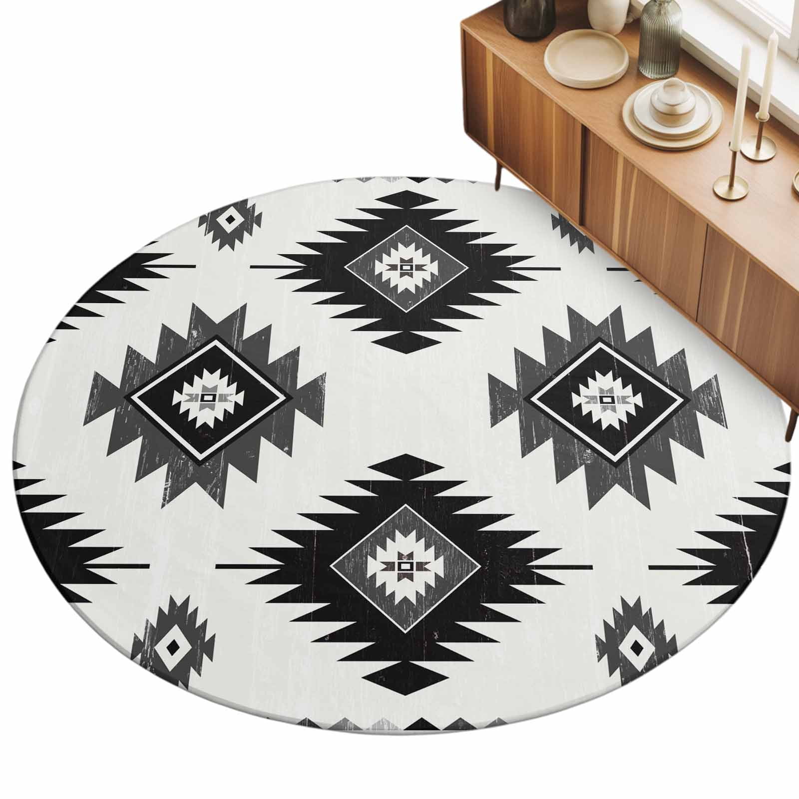 Bohemian Black Area Rug, Gray Aztec Ethnic Style Geometric Country Non ...