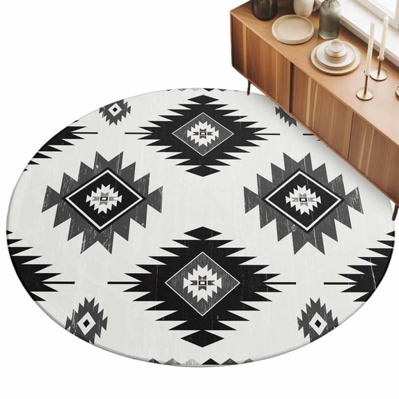 Bohemian Black Area Rug, Gray Aztec Ethnic Style Geometric Country Non ...