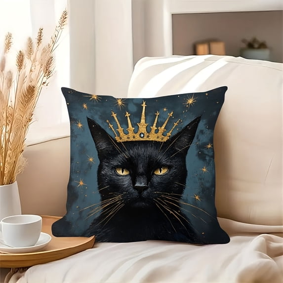 Bohemian Black Cat Pillow Cover, Boho Star Print Decorative Cushion ...
