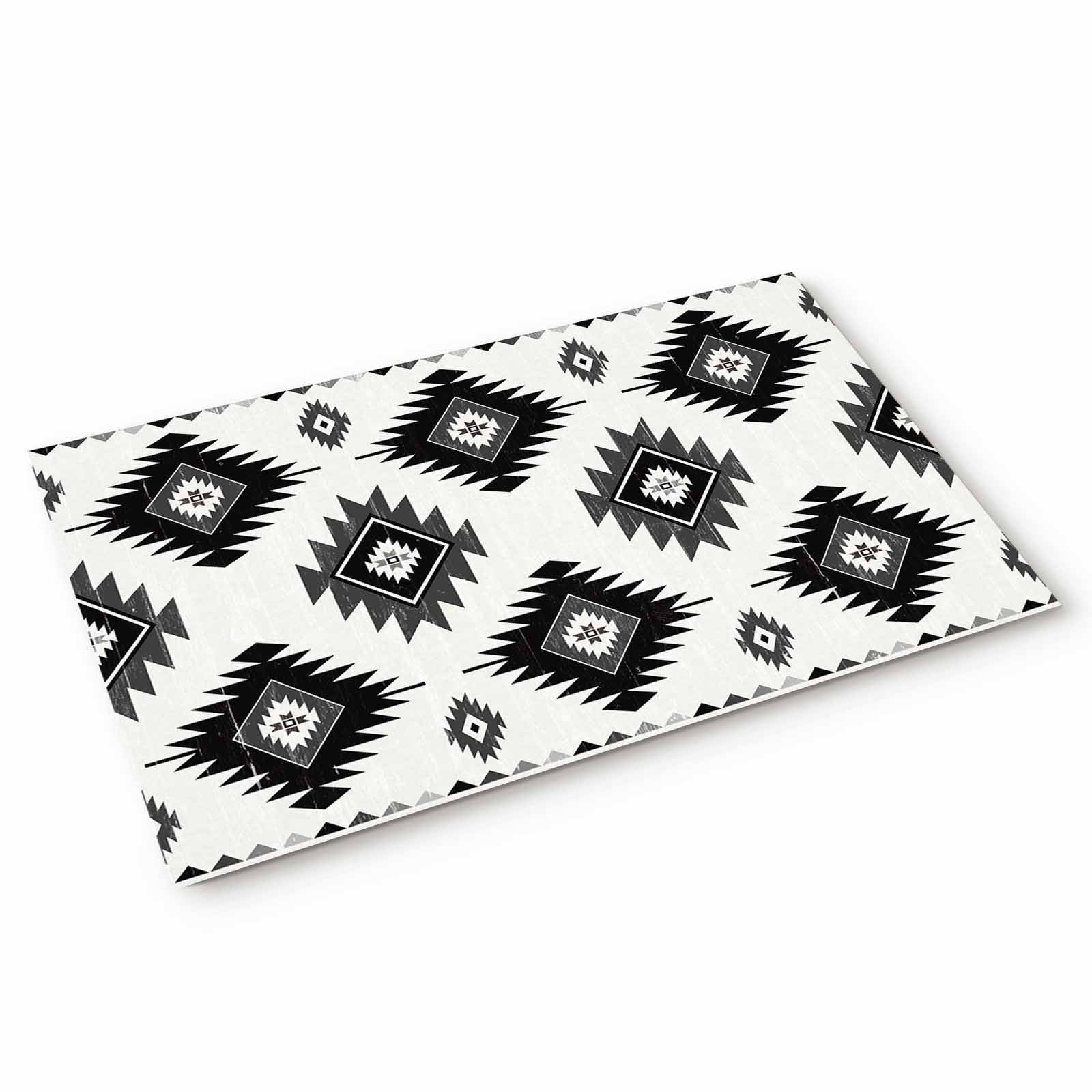 Bohemian Black Door Mat Gray Aztec Ethnic Style Geometric Country Non ...