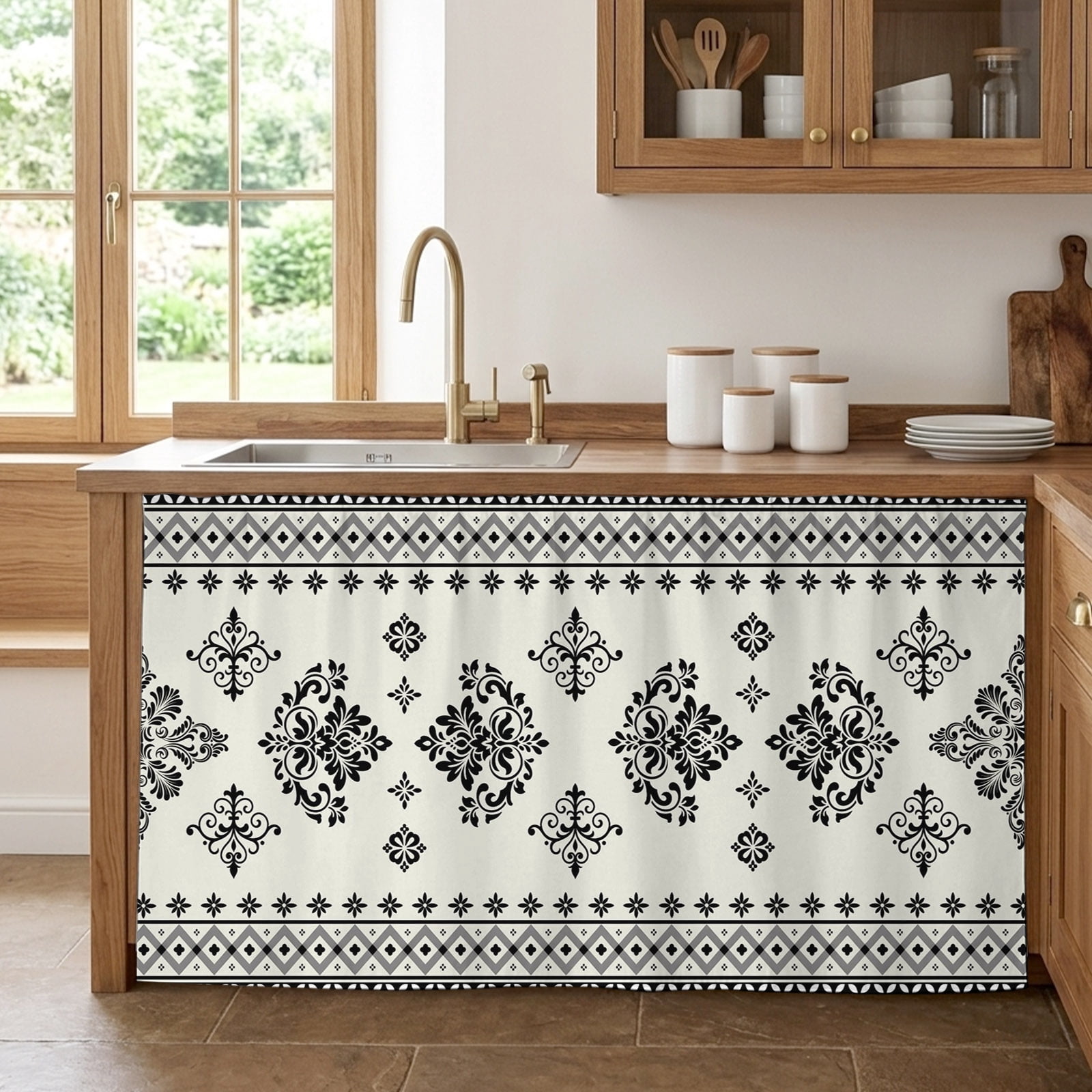 Bohemian Black Flower Cabinet Curtains 28" W x 51" L Boho Vintage ...