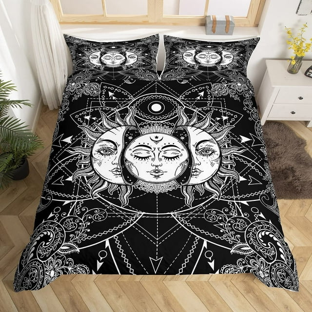 Bohemian Black And White Duvet Cover Sun And Moon Bedding Set Boho
