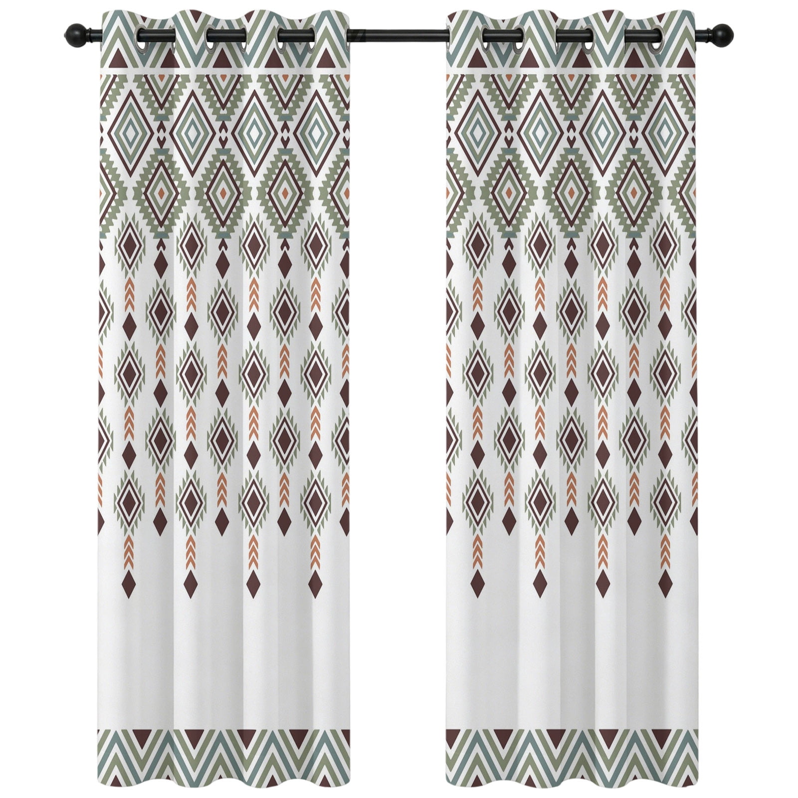 Bohemian Blackout Curtains 63 Inches Long, Green Brown Western Ethnic ...
