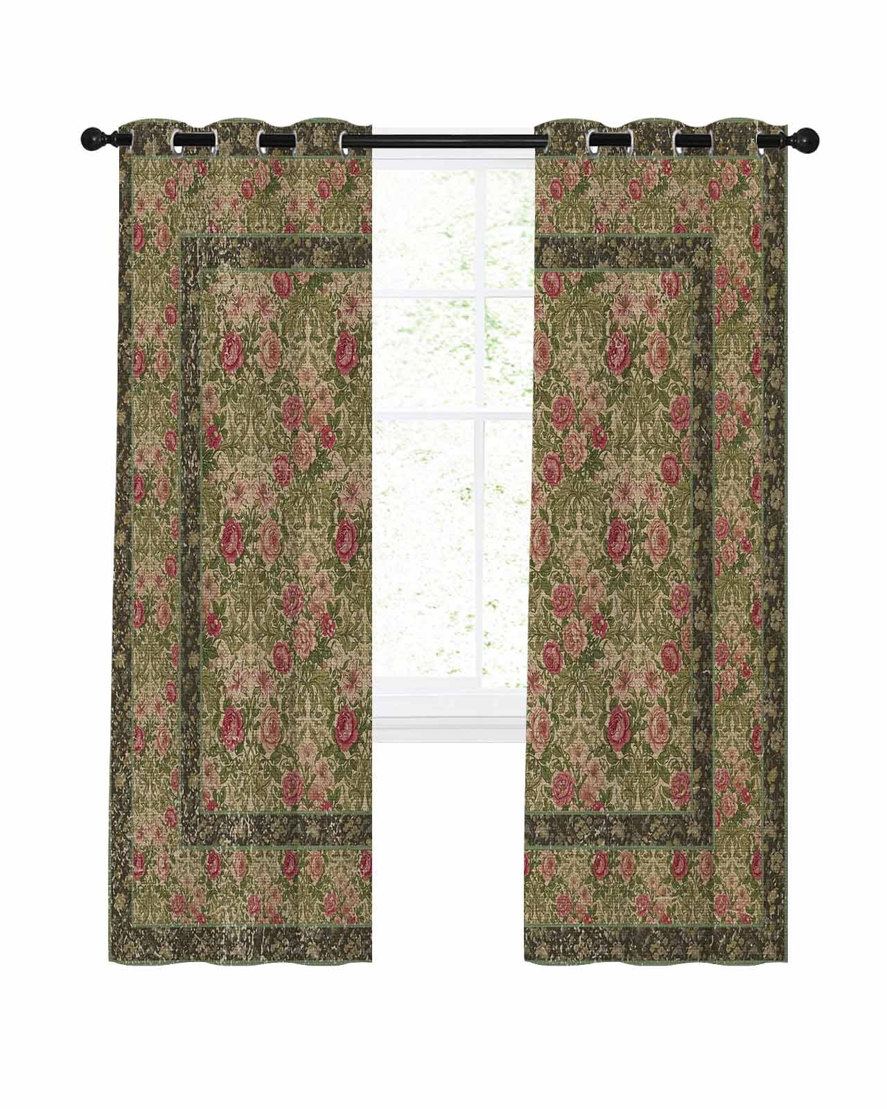 Bohemian Blackout Curtains 84 Inch Length Vintage Red Flowers Texture ...