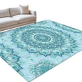 Bohemian Blooming Flower Area Rug, Teal Green Floral Texture Non-Slip ...
